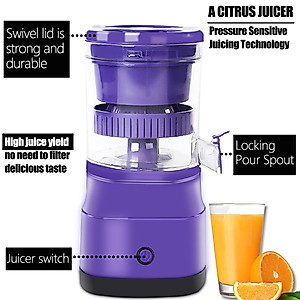 Vanleonet Electric Citrus Juicer,USB Rechargeable Citrus Juicer Machines, Large Caliber Portable Juicer for Fresh Orange Juice, Lemon, Grapefruit Juice
