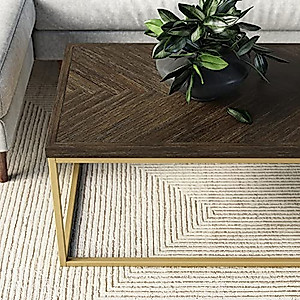 Nathan James Doxa Modern Industrial Coffee Table Wood in with Metal Rectangle Frame, Dark Brown/Gold, 22D x 44W x 17H in