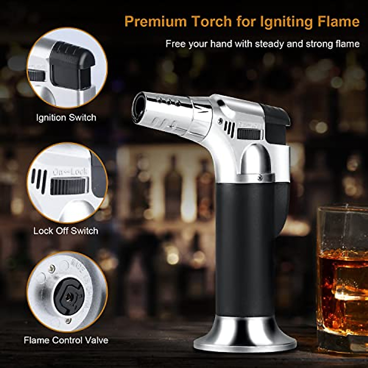 Cocktail Smoker Kit with Torch with 10 Flavors Wood Chips, Old Fashioned Whiskey Smoker Kit, Drink Smoker Infuser Kit Gifts for Men, Dad, Husband (Without Butane)