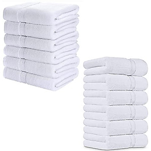 Utopia Towels 12 Bundle Pack - Bath Towel Set (6-Pack) and Hand Towels (6-Pack)-100% Ring-Spun Cotton-Highly Absorbent–Soft & Luxuriou-White