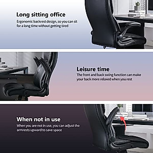 Leather Executive Office Chair, High Back Ergonomic Home Office Desk Chair with 360 Degree Swivel, Adjustable Height, Office Chair with Back Support, Black