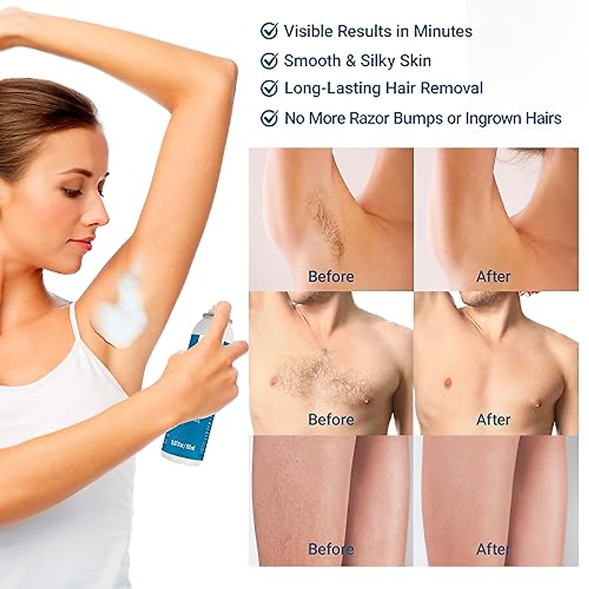 Hair Removal Spray, Hair Removal Cream for Men and Women, Hair Removal Cream for Pubic Hair, Effective Depilatory Cream, Leg Hair Removal for Women, Crema Depiladora Para Mujer Partes Intimas