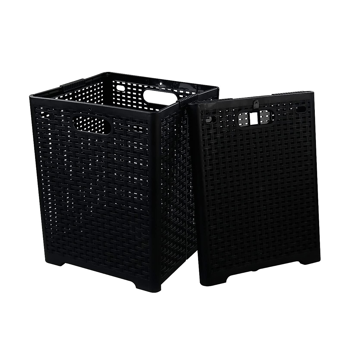 Ucake 42 L Plastic Storage Basket, Folding Laundry Hamper, Black, 2 Packs