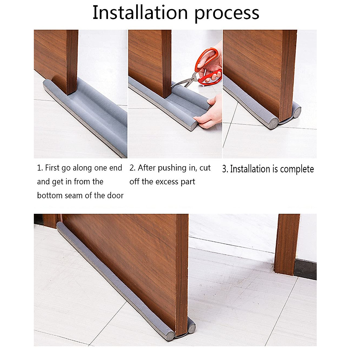 MS.CLEO Twin Door Draft Stopper, Double Side Under Door Bottom Seal Strip, Weather Stripping Window Breeze Blocker Adjustable Door Sweeps 36inch(Grey)