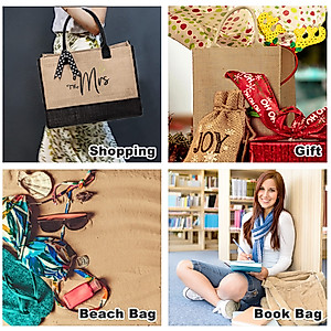 BeeGreen Wedding Gift Bag Jute Beach Tote Bag w Inner Zipper Pocket Large Bridal Shower Gift Bag Bachelorette Gift for Engagement Party Honeymoon Gifts Tote Embroidery Burlap Tote Bag for Women- Mrs