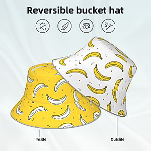 Bucket Hat Banana Yellow White Double-Side-Wear Reversible Sun Hat Beach Travel for Women Men