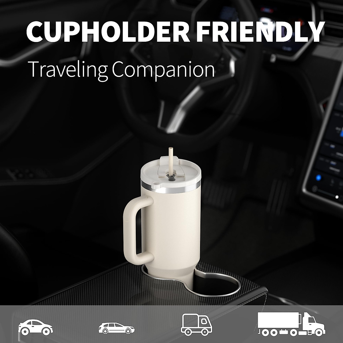 WETOWETO 40oz Tumbler with Handle | Insulated Stainless Steel Travel Mug | 34Hrs Cold & 10Hrs Hot Retention | 100% Leakproof Lid & Straw | Dishwasher Safe + Car Cup Holder Fit (Cream Color)