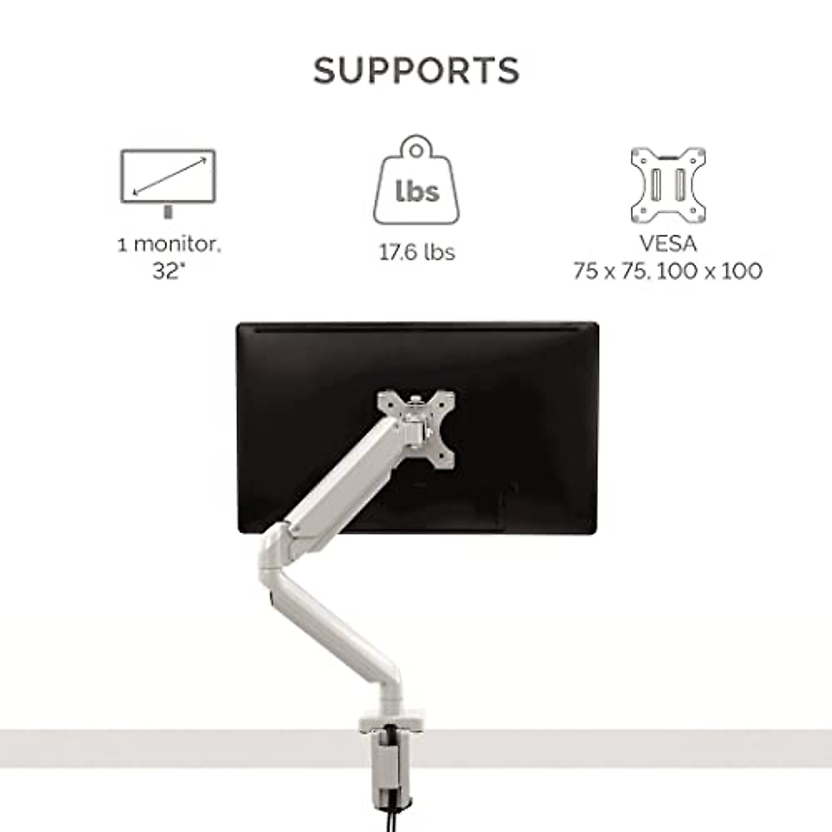 Fellowes 8056401 Platinum Series Adjustable Computer Monitor Stand for Desk with Single Monitor Arm, 32 Inch Monitor Capacity