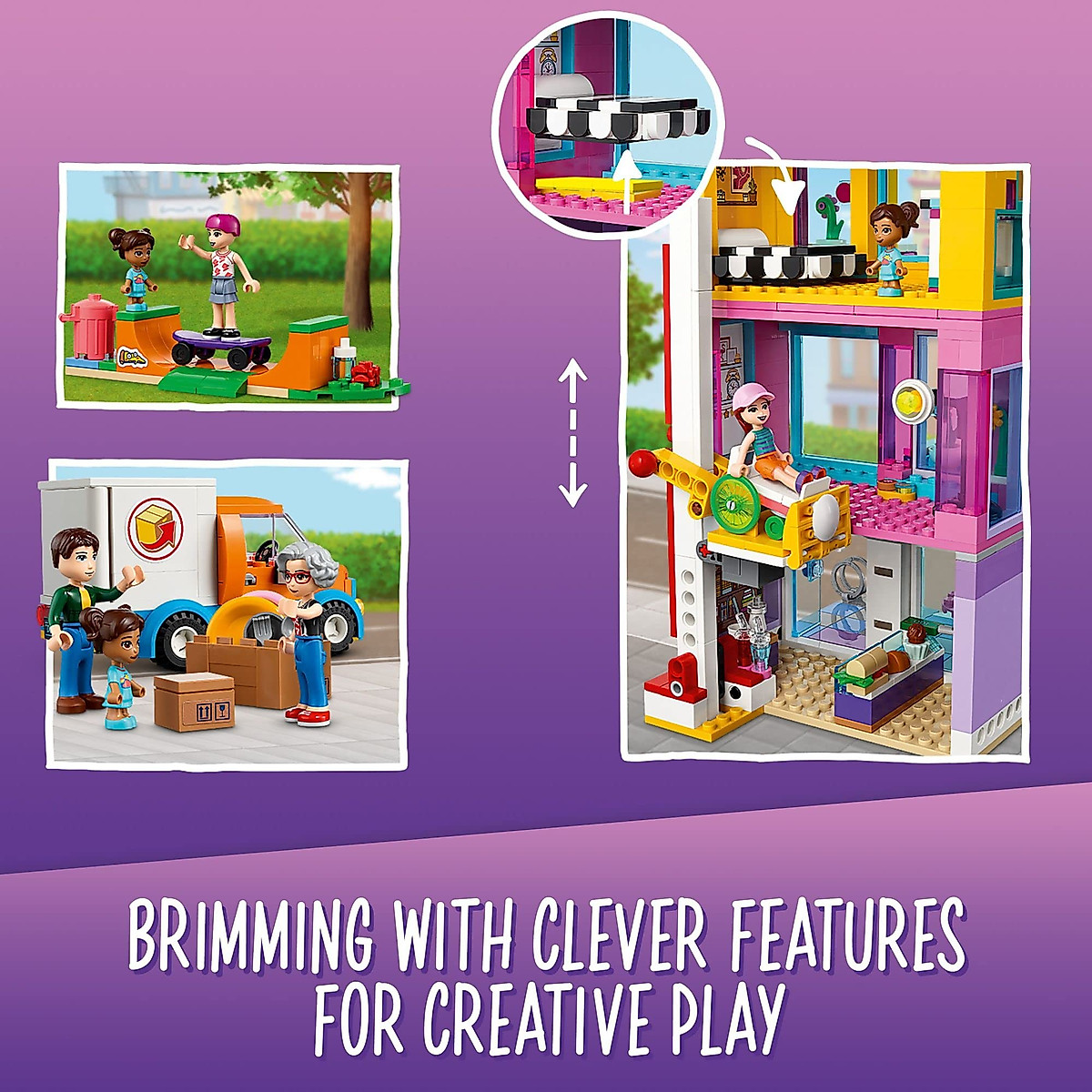 LEGO Friends Main Street Building, Heartlake City Café & Hair Salon 41704, Mini Dolls House with Toy Shops, Modular Building Set, Pretend Play Hair Salon Gift for 8 Plus Year Old Kids, Girls and Boys