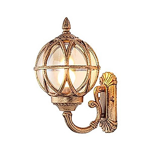 European Wall Light Residential Villa Courtyard Wall Lamp Outdoor Waterproof IP54 Wall Light Garden Home Hotel Aisle Aluminum Wall Lantern European Antique Spherical Glass Sconce E27 Fixture