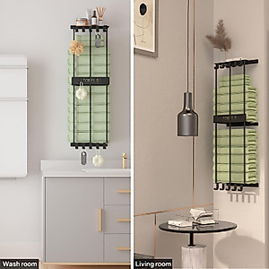 HGFITNIT Towel Racks 1PCS,Towel Racks for Bathroom,35 inch Towel Rack Wall Mounted with Metal Shelf and 10 Hooks Can Holds 6 Large Towels,for Modern Small Space Bathroom Towel Storage (Black)