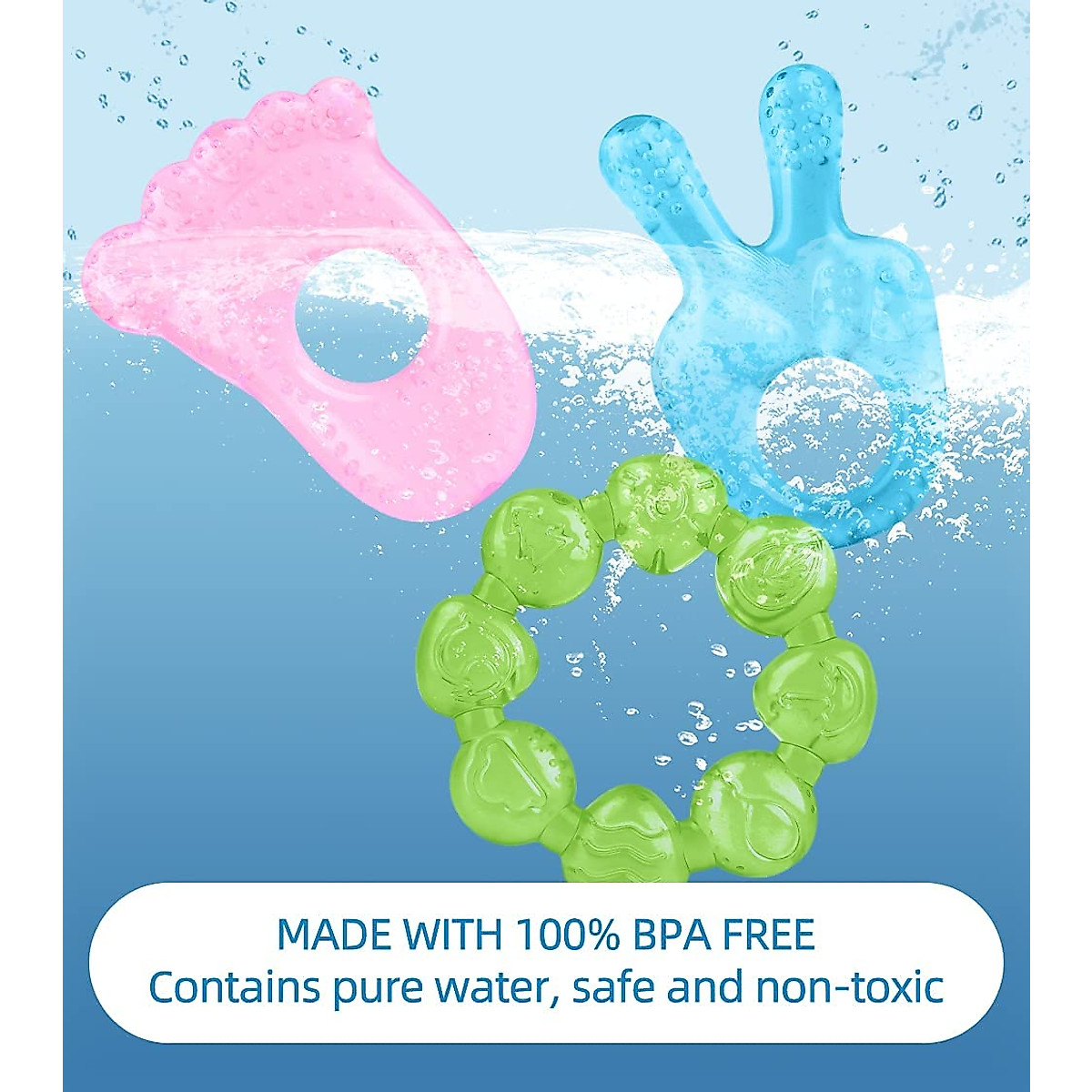 3-Pack Water Teether, Soothing Teether Set, Baby Teething Toys 02, Blue/Pink/Green