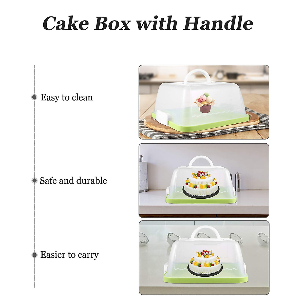 BESTOYARD Cake Carrier 10x5 Inch Cupcake Storage Container Green Square Macaron Box with Handle Portable Pie Saver Travel Platter for Bakers Chefs Caterers
