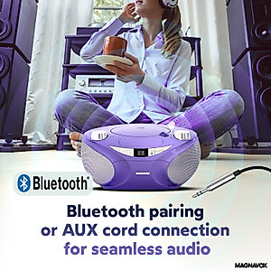 Magnavox MD6949 Portable Top Loading CD Boombox with AM/FM Stereo Radio and Bluetooth Wireless Technology in Black | CD-R/CD-RW Compatible | LED Display | (Purple)