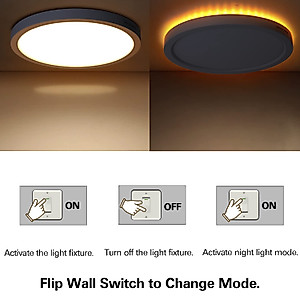 13 Inch LED Flush Mount Ceiling Light with Night Light, 24W, 2400lm, 3000K/4000K/5000K Selectable, Round Flat Panel Light, Dimmable Fixture for Dining Room, Bedroom, Kitchen, Hallway