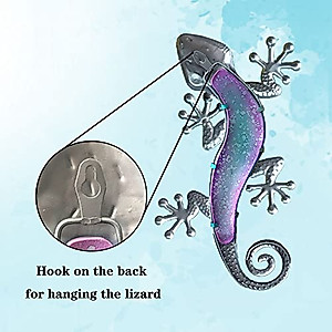 LIFFY Metal Lizard Wall Decor Outdoor Indoor Metal Wall Art Gecko Hanging Decorations Metal and Glass Garden Theme Home Decorations for Garden Living Room Bedroom