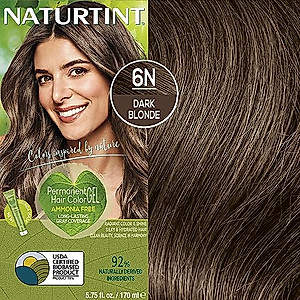 Naturtint Permanent Hair Color 6N Dark Blonde (Pack of 1), Ammonia Free, Vegan, Cruelty Free, up to 100% Gray Coverage, Long Lasting Results