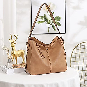 CLUCI Hobo Purses Handbags for Women Vegan Leather Tote Fashion Crossbody Large Shoulder Bag Two-tone Camel