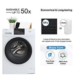 Mordimy 100% Cotton Terry Cloth Dish Cloths, Soft and Absorbent Checkered Dish Towels, Quick Drying Dish Rags for Washing Dishes, 8 Pack, 12 x 12 Inches, Black