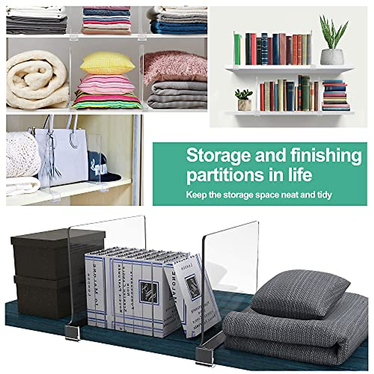 kingdalux 4Pack Acrylic Shelf Dividers for Closets Organization, Clear Shelve Divider for Purses Organizer and Clothes Storage Separators Shelves, for Bedroom,Kitchen, Cabinets, Bathroom, Office