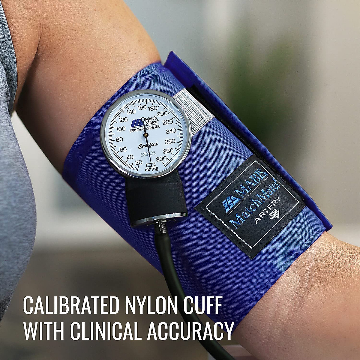 MABIS MatchMates Aneroid Sphygmomanometer and Dual Head Stethoscope Combination Home Blood Pressure Kit with Calibrated Nylon Cuff, Professional Quality, Carrying Case, Royal Blue