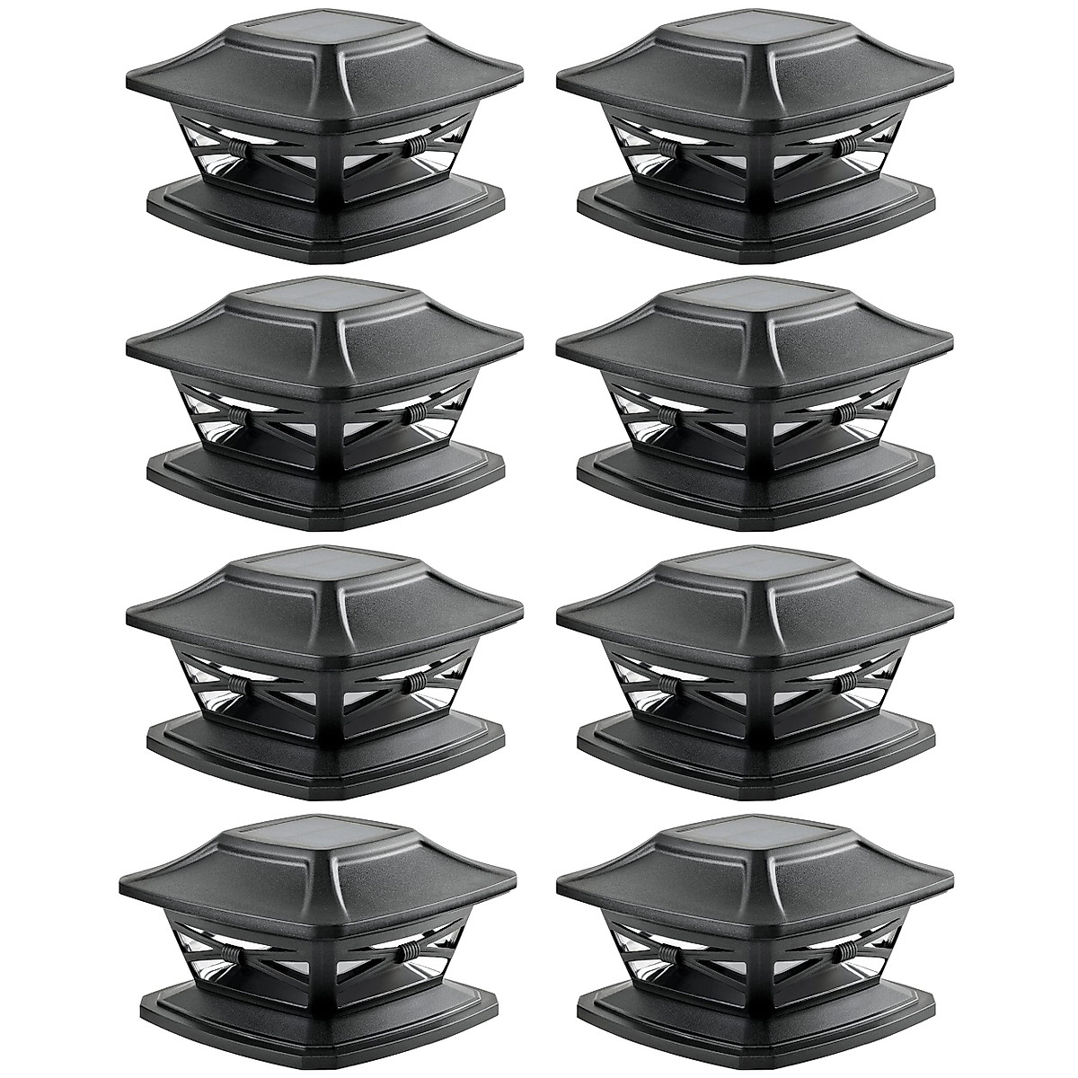 Davinci Lighting Flexfit Solar Outdoor Post Cap Lights - Includes Bases for 4x4 5x5 6x6 Wooden Posts - Bright LED Light - Slate Black (8 Pack)