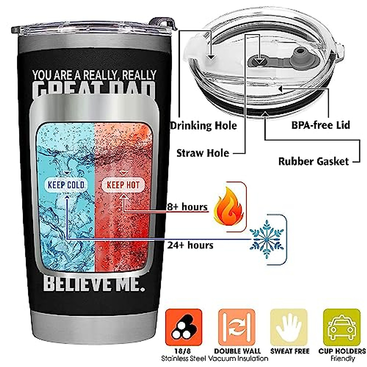 RHYTHMHEART Christmas Gifts for Dad from Daughter, Son, Wife - Dad Gifts for Christmas - Funny Present for Dad - Dad Birthday Gift - Dad Gifts from Daughter - Dad Tumbler 20oz