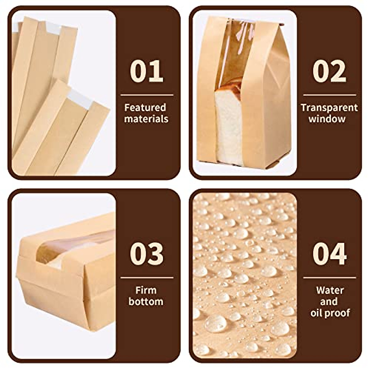 Bread Bags for Homemade Bread Large Paper Bakery Bag with Window for Baked Food Packaging Storage 50pcs Bread Storage Bags for Sourdough Loaf Cookie