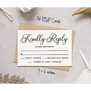 Inkdotpot 50 Blank RSVP Cards With White Envelopes-White Style Response Card-RSVP For Wedding-Rehearsal Dinner-Baby Shower-Bridal Shower-Engagement Party Invitations