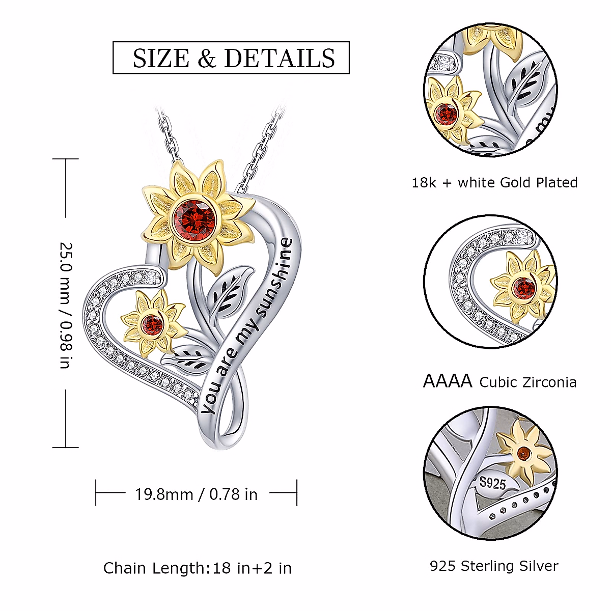 Bolelis 925-Sterling-Silver Sunshine Sunflower Necklace for Women - You are My Sunshine Infinity Love Pendant Mothers day Chrismas day Jewelry Gifts for Mom and Daughter