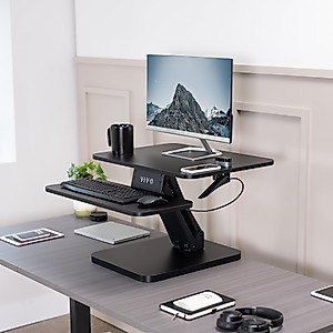 VIVO Black Height Adjustable 25 inch Standing Desk Converter, Compact Sit Stand Tabletop Monitor Riser Workstation, DESK-V001G