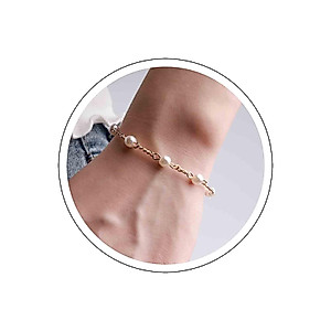 Yheakne Vintage Pearl Station Bracelet Gold Pearl Bracelet Beaded Station Bracelet Pearl Chain Bracelet Hand Chain Jewelry for Women and Girls Gifts