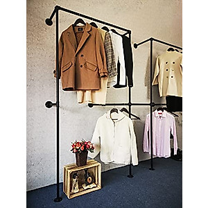 Anynice Industrial Pipe Clothing Rack,Industrial Clothing Rack, Clothing Rods for Hanging Clothes,Clothes Rack,Wall Mounted Garment Rack, Heavy Duty Coat Rack (98.4" W x 14.4" D x81.1 H, ANY-EF55)