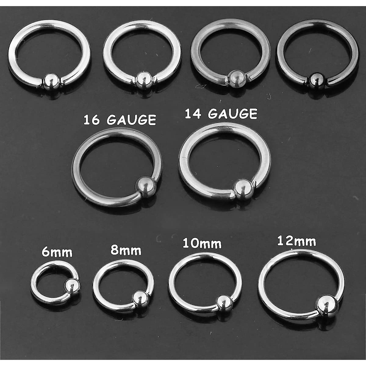 Curved Barbells 14Gx3/8(1.6x10MM) 316L Surgical Steel Ball Closure Rings with 4mm Ball Body jewelry