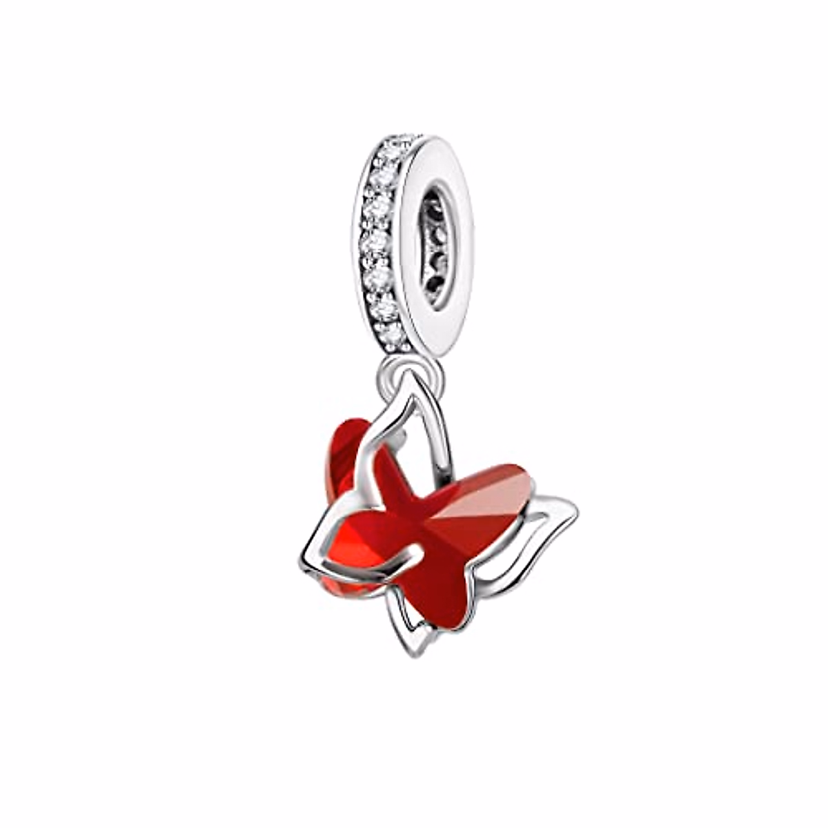 Butterfly Charm for Bracelet 925 Sterling Silver Red Butterfly Dangle Charm for Charm Bracelet and Necklace Birthday Mothers Valentines Day Flower Jewelry Gifts for Women