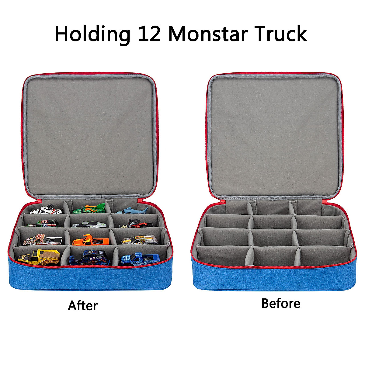 KISLANE Carrying Case for 12 Monster Jam Toy Trucks, Kids Toy Cars Storage Bag Hold 12 Monster Jam Toy Trucks, Bag Only (Blue)