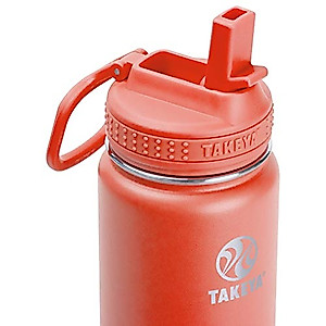 Takeya Actives Insulated Stainless Steel Water Bottle with Straw Lid, 24 Ounce, Coral