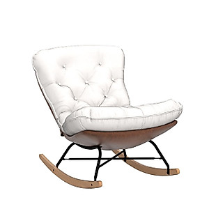 DM Furniture Large Rocking Chair Linen Upholstered Nursery Glider Rocker Lounge Chair Recliner for Bedroom/Living Room/Reading, Ivory