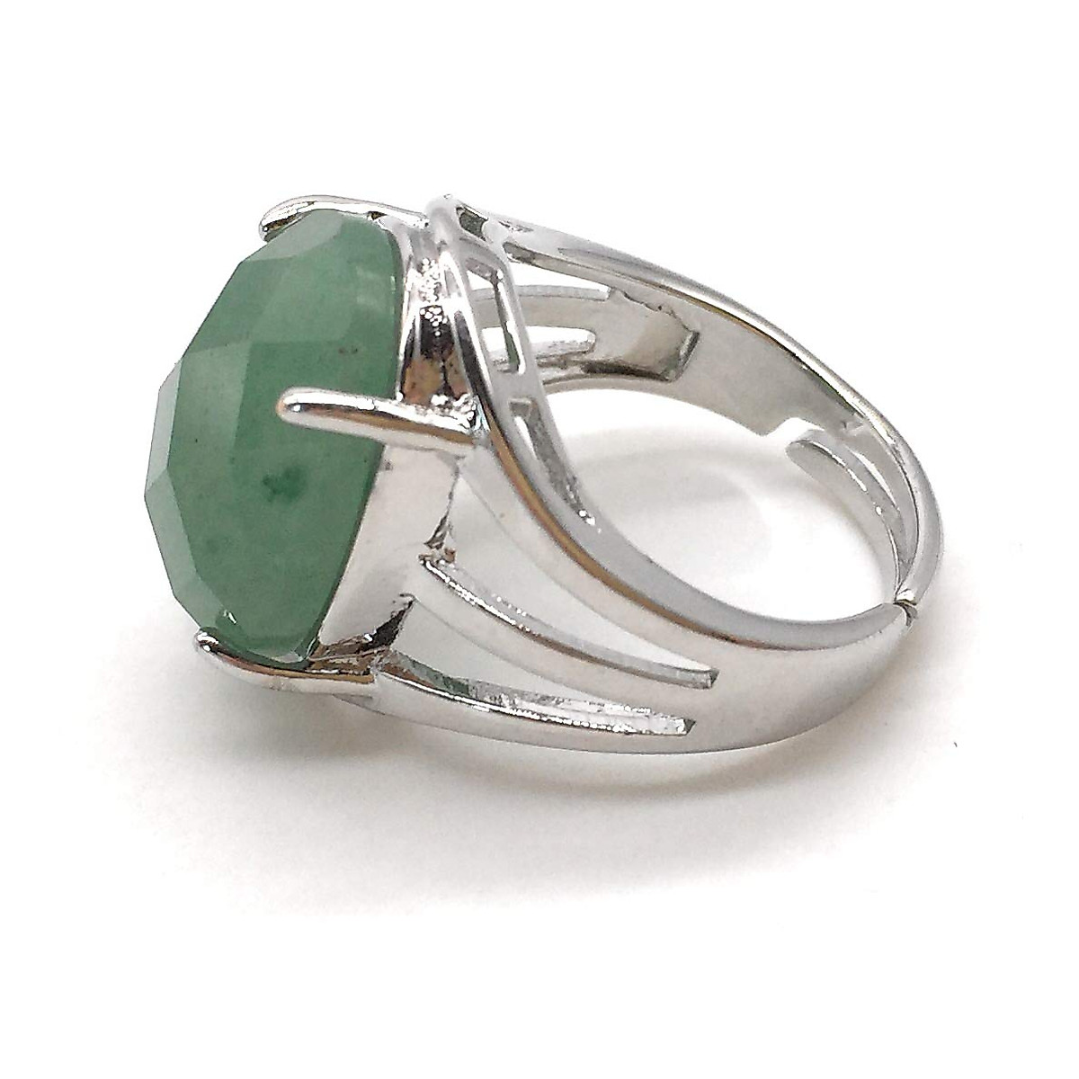 Faceted Oval Round Shape Natural Stone Adjustable Ring for Women Gemstones Healing Crystal Jewelry Wedding Engagement Anniversary Birthday Gift (Oval Shape Green Aventurine)