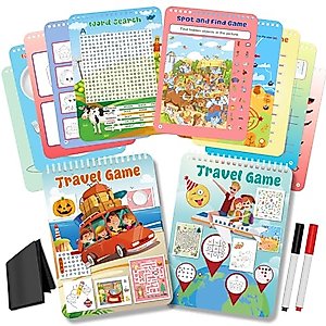 Elfew 2 Pack Reusable Activity Game for Kids Ages 4-8, 8-12,Travel Games Include 56 Different Game,1-2 Players,Toy & Learning Tool for Road Trip Airplane Activity