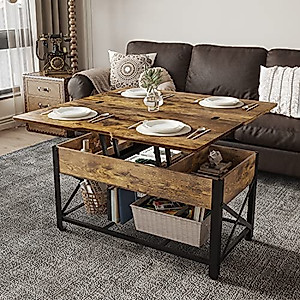 Lwdhw Olin 40" Lift Top Coffee Table, 3 in 1 Multi-Function Coffee Table with Hidden Compartment and Storage,Coffee Table for Dining Reception Room, Rustic Brown