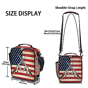 American Flag Insulated Lunch Bag for Kids, USA Flag Lunch Box Reusable Cooler Lunch Tote Bag with Shoulder Strap for School Travel Picnic