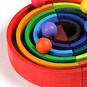 MERRYHEART 1.8 Inch Montessori Wooden Rainbow Balls, Colorful/Pastel/Natural Wooden Ball Toys for Toddler & Baby Grasping, Preschool Learning Material, Educational Counting Toy - 6 Pcs