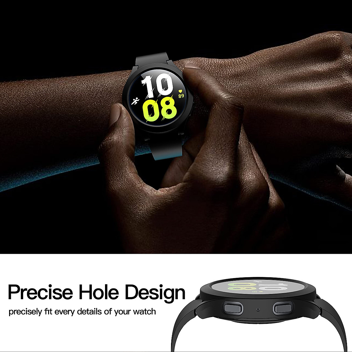 Misxi 2-Pack Hard PC Case with Screen Protector for Samsung Galaxy Watch 5 Galaxy Watch 4 44mm, Ultra-Thin Scratch Resistant Cover with Tempered Glass, Black