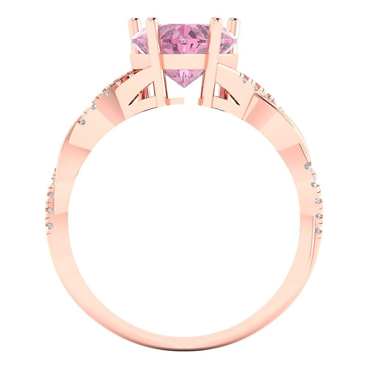 Clara Pucci 2.19ct Heart Cut Criss Cross Solitaire Halo Pink Simulated Diamond Designer Anniversary Bridal Engagement Ring 14k Rose Gold 6
