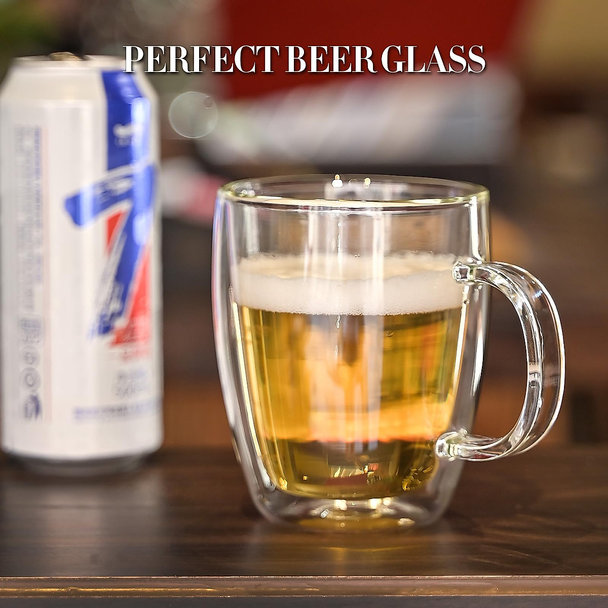 YUNCANG Double Wall Glass Coffee mugs, (4-Pcak) 16 Ounces-Clear Glass Coffee Cups with Handle,Insulated Coffee Glass,Cappuccino Cups,Tea Cups,Latte Cups,Beverage Glasses Heat Resistant