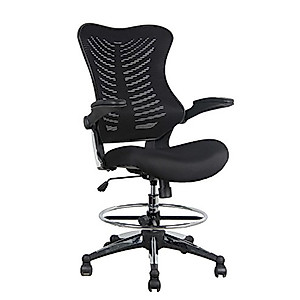 OFFICE FACTOR Stool Clerk Teller Drafting Chair Reception Black Mesh Flip up Armrest Molded Seat with a Single Handle Mechanism (Stool Black MESH Fabric)