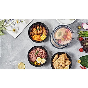 Jaluxing 24 oz 50 ct Round Meal Prep Containers with Lids Plastic Food Storage Lunch Plan To Go Box Disposable Take Out Bowls BPA Free Durable Stackable Microwave Freezer Safe (Formerly FULING)