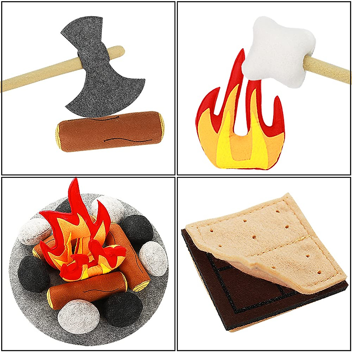 23 PCS Pretend Campfire Toys, Kids Plush Felt Play Campfire Playset Safe Fake Fire Wood Stones Toys Pretend Camping Play Set for Kids Toddlers Age 3-5