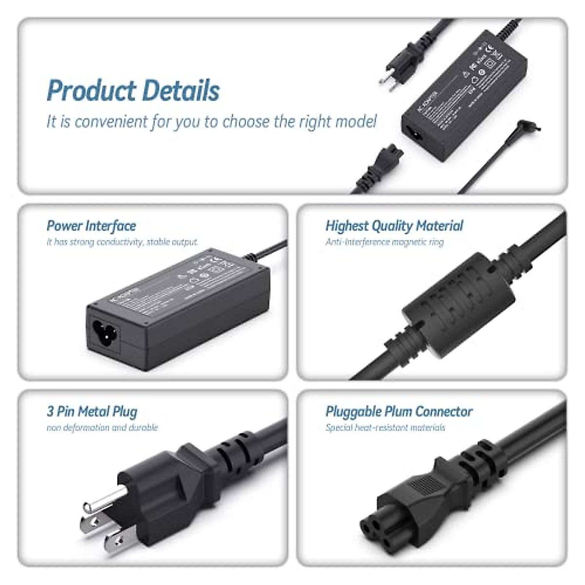 Acer 65W Laptop Charger for Acer Chromebook 11 13 14 15 R11 R13 CB3 CB5 C740 C720 C738T C731 C738T CB3-532 N15Q8 N15Q9 N16Q1 A13-045N2A A11-065N1A Spin 1 3 5 Swift 3 N16P1 CB3-131 Power Supply Cord